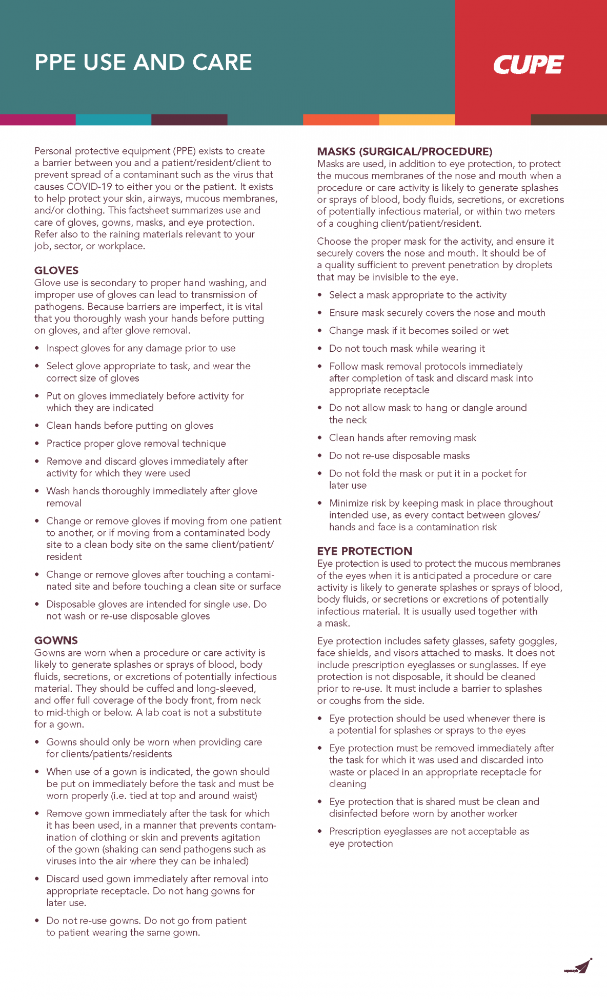 PPE use and care | CUPE New Brunswick