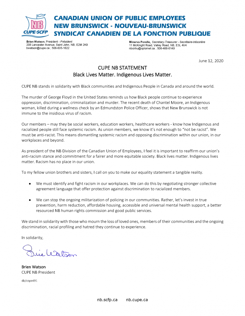 Black Lives Matter. Indigenous Lives Matter. | CUPE New Brunswick